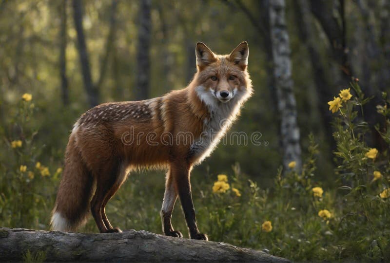 A Cute Little Fox in the Forest Looks Back. Stock Illustration ...