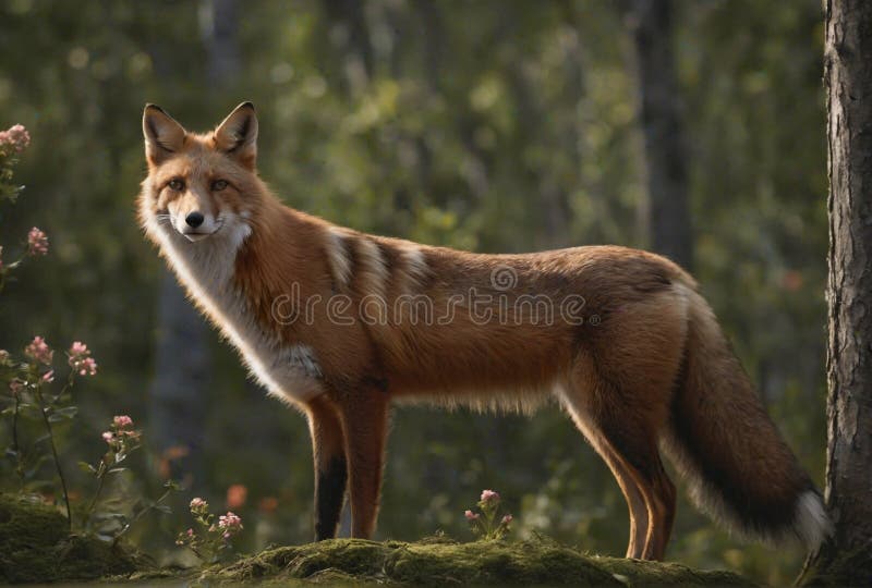 A Cute Little Fox in the Forest Looks Back. Stock Illustration ...