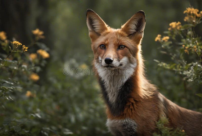 A Cute Little Fox in the Forest Looks Back. Stock Illustration ...
