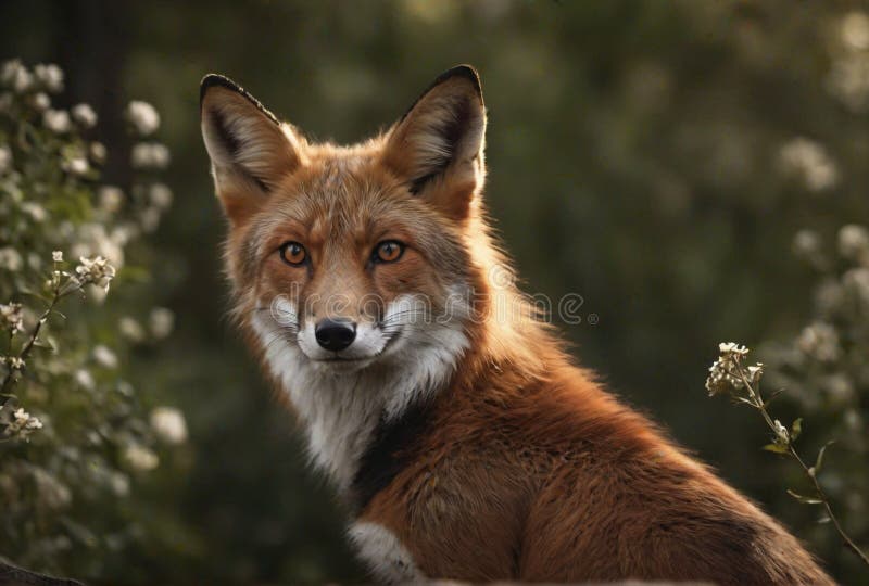 A Cute Little Fox in the Forest Looks Back. Stock Illustration ...