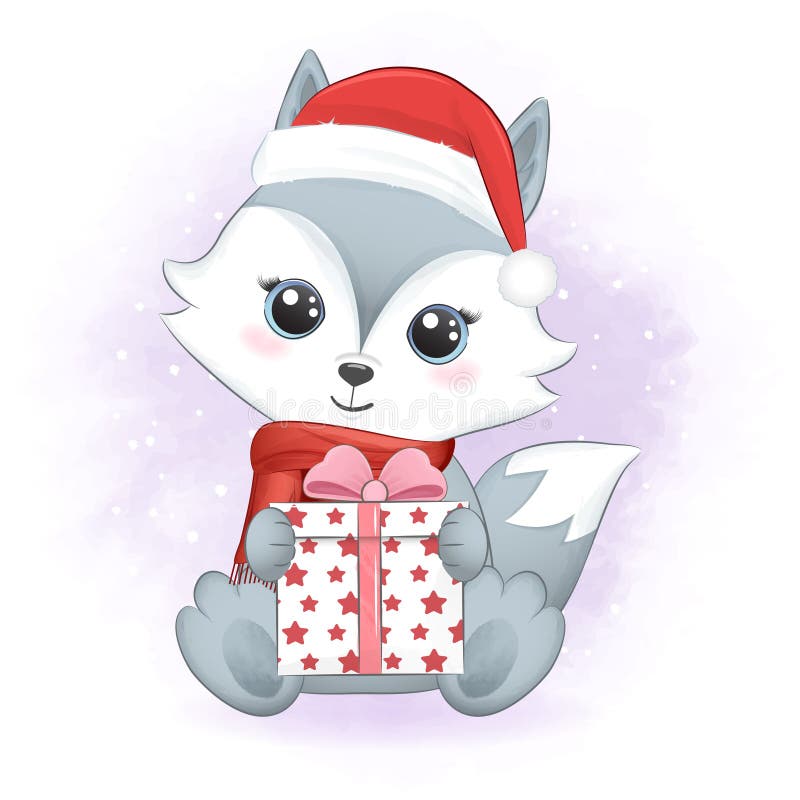 Cute Little Fox and Gift Box Christmas Season Stock Vector ...