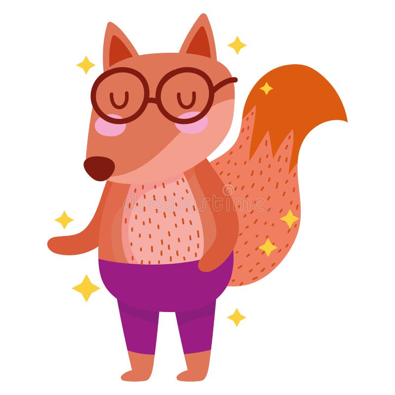 Cute Little Fox with Glasses and Pants Cartoon Stock Vector ...