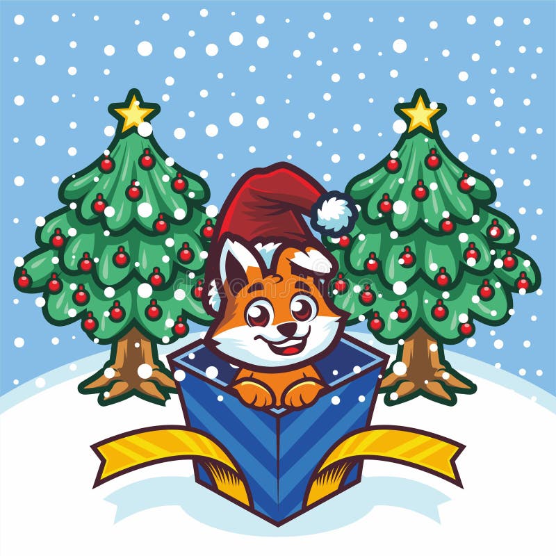 Cute Little Fox Inside the Christmas Gift Box Vector Stock Vector ...