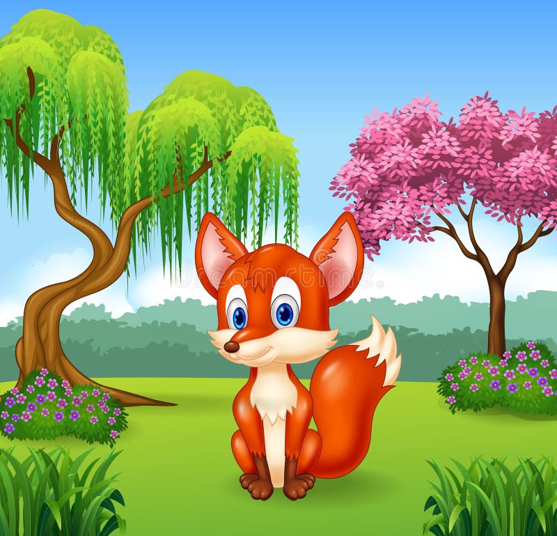 Cute little fox sitting stock vector. Illustration of happy - 66870012