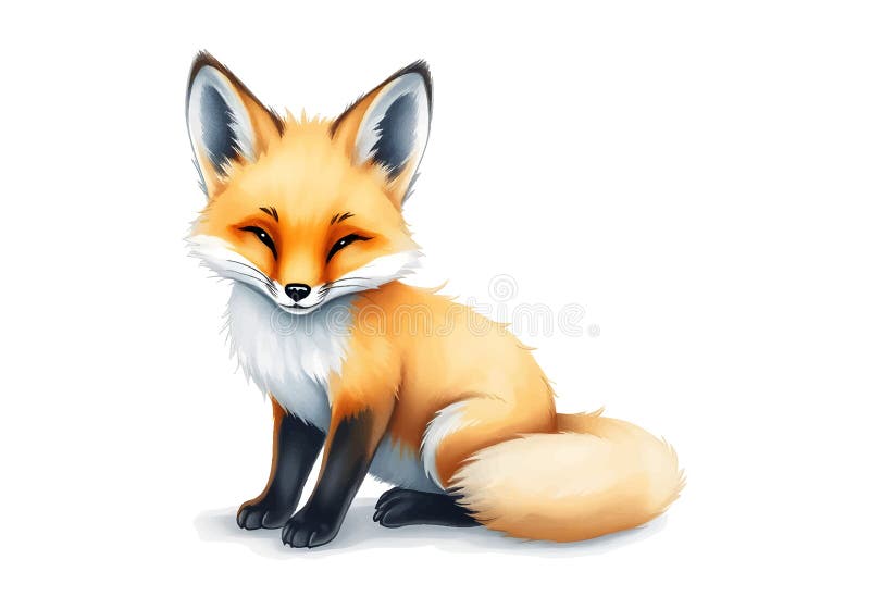 Cute Little Fox in Watercolour Technique. Vector Illustration. Stock ...