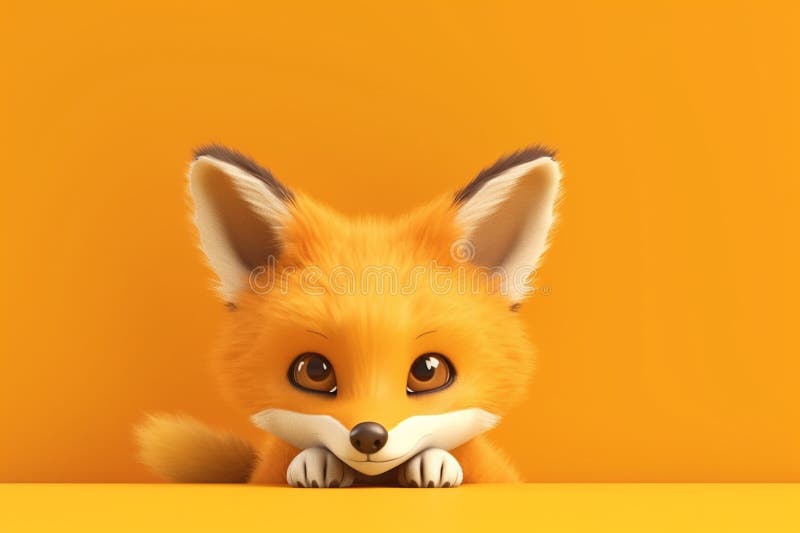 Cute Little Fox on Orange Background, 3d Rendering Space for Text ...