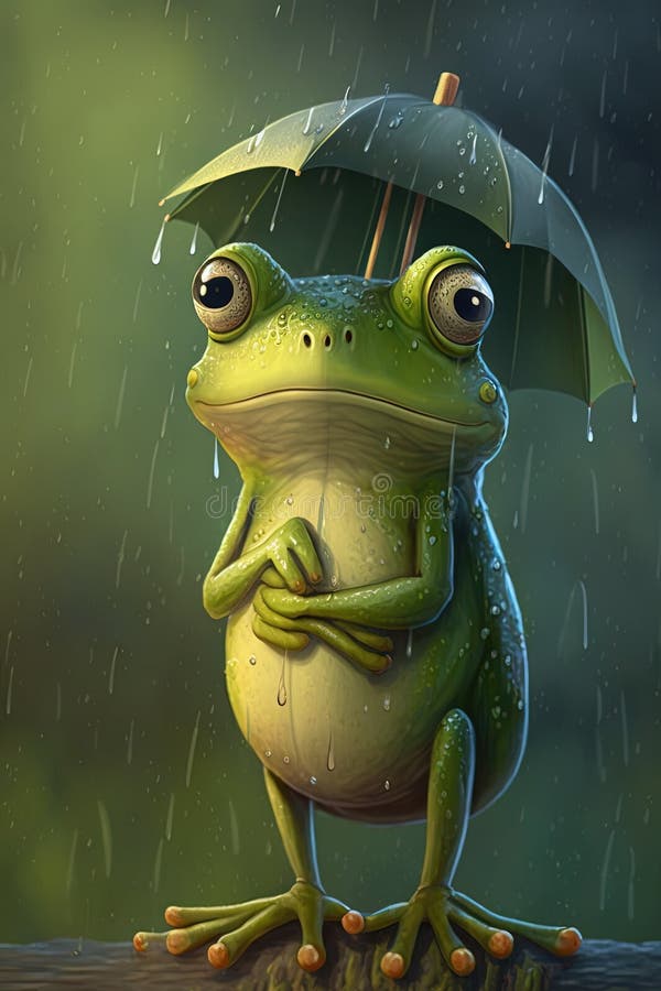 A Cute Little Frog in the Rain. Generative AI Stock Illustration ...