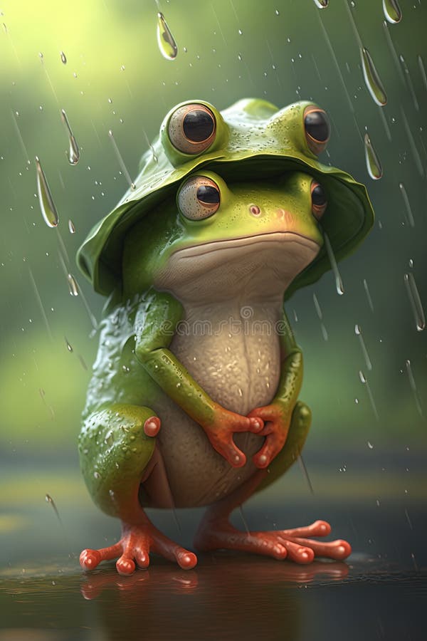 A Cute Little Frog in the Rain. Generative AI Stock Illustration ...