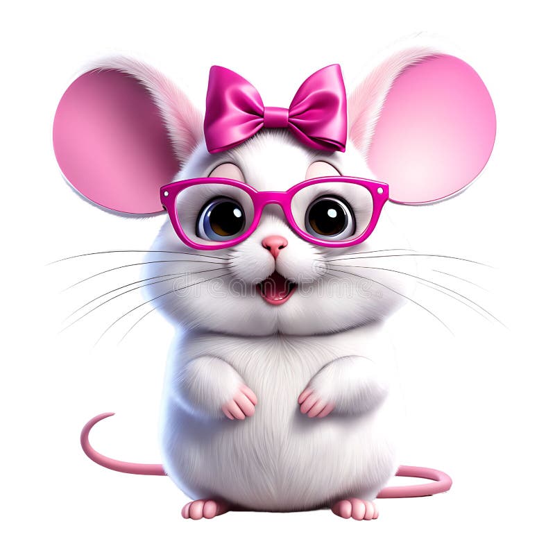 Cute Little Funny 3D Mouse with Pink Glasses Stock Illustration ...