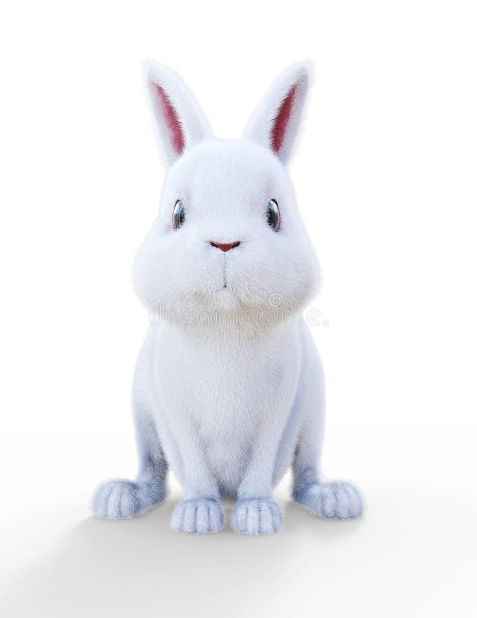 Cute Little Furry White Bunny Rabbit on a White Background. Stock ...