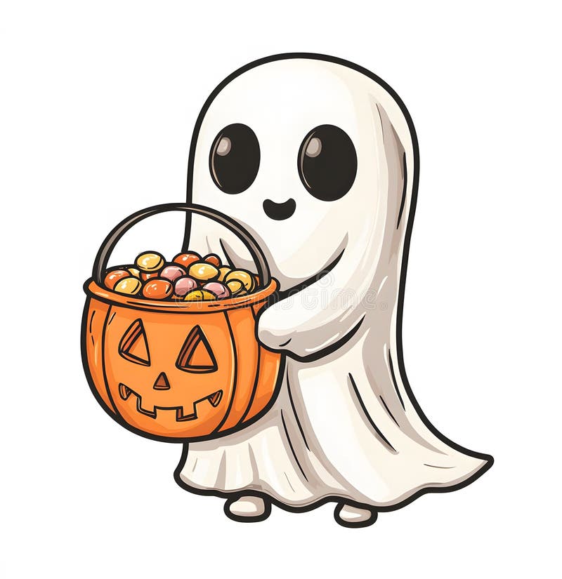 A Cute Little Ghost Dressed in White Stock Photo - Image of happy ...