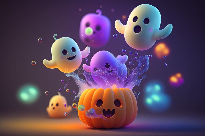 Cute Little Ghosts Flying, Halloween Theme Background Illustration ...