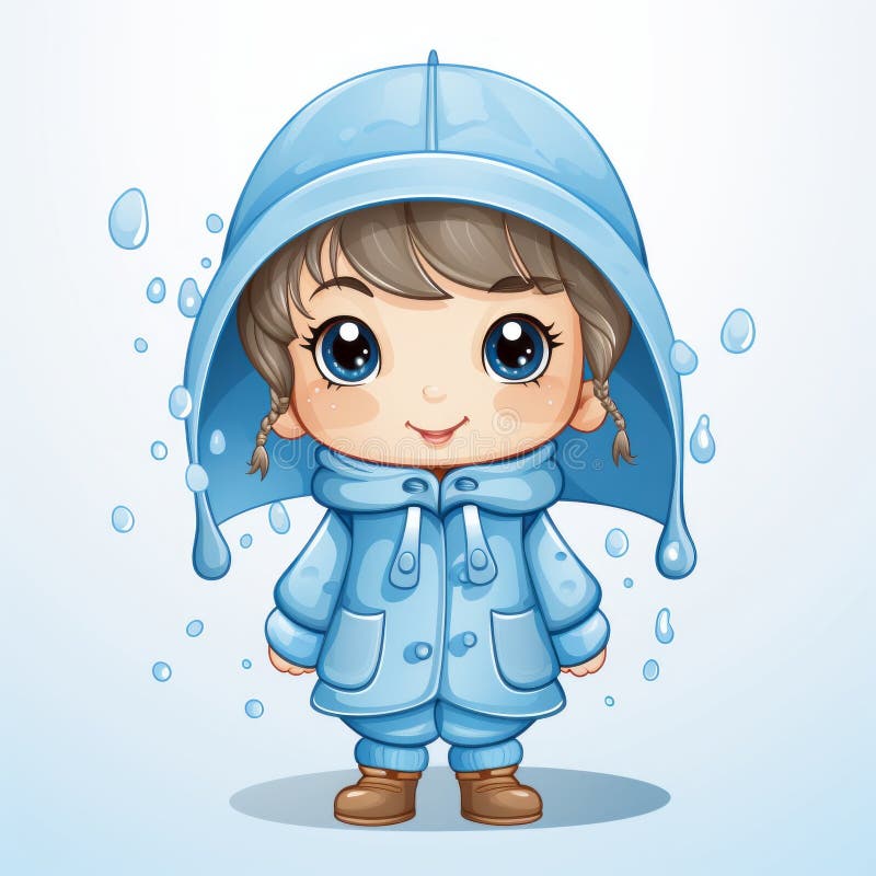 Cute Little Girl in Blue Raincoat Vector Illustration Stock ...