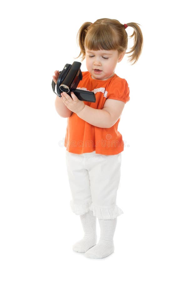 Cute Little Girl with Camcoder Stock Image - Image of person, child ...