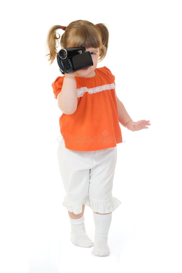 Cute Little Girl with Camcoder Stock Image - Image of person, small ...