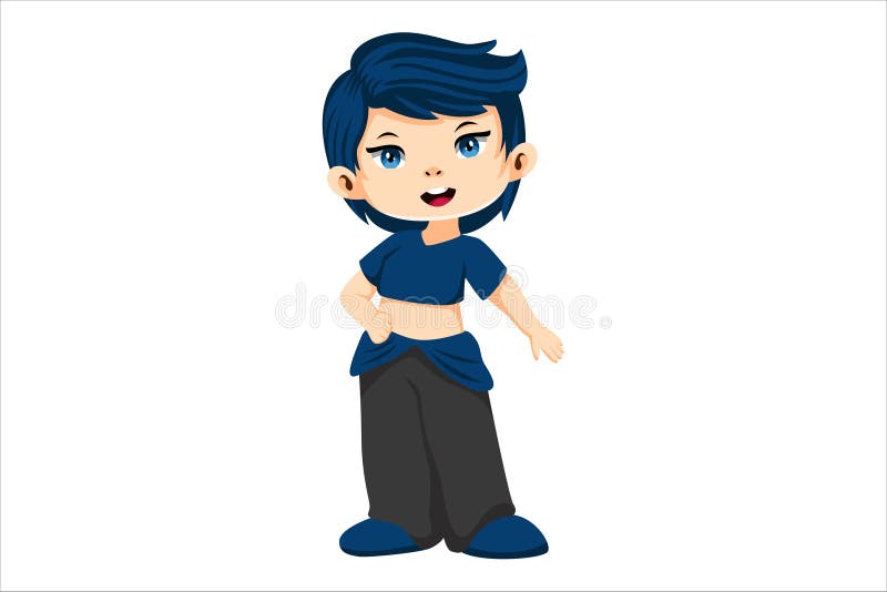 Cute Blue Haired Girl Cartoon Character Design Stock Illustration ...