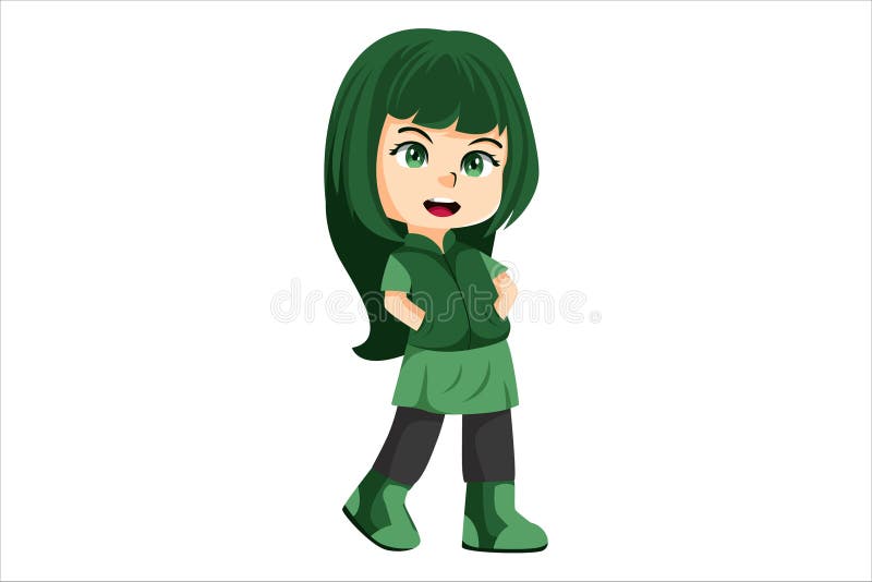 Cute Green Haired Girl Cartoon Character Design Stock Vector ...