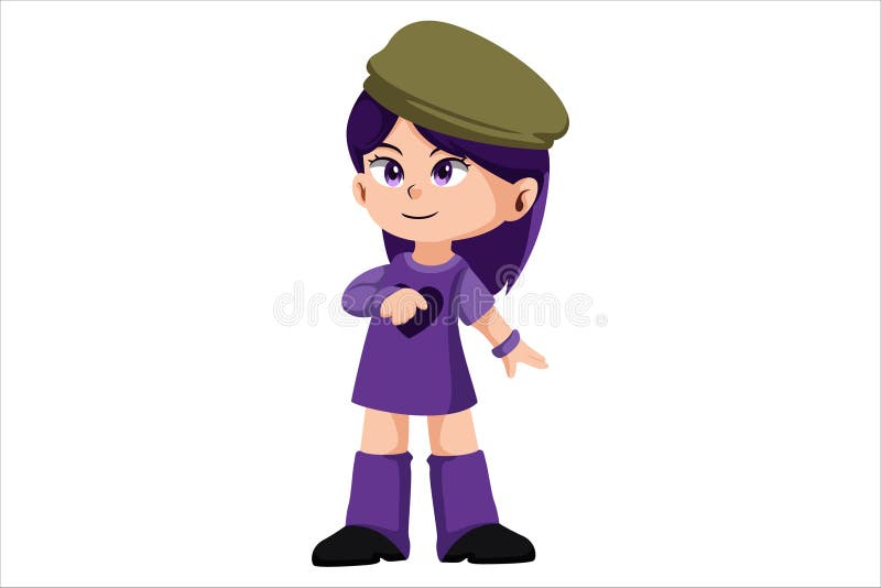 Cute Purple Haired Girl Cartoon Character Design Stock Vector ...