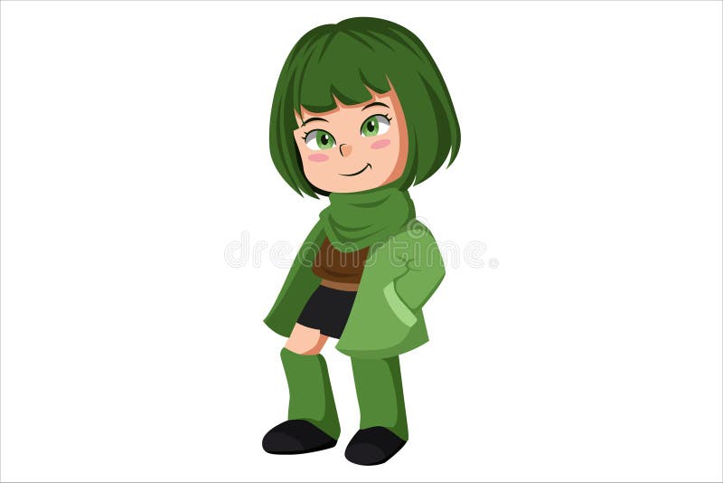 Cute Green Haired Girl Cartoon Character Design Stock Vector ...