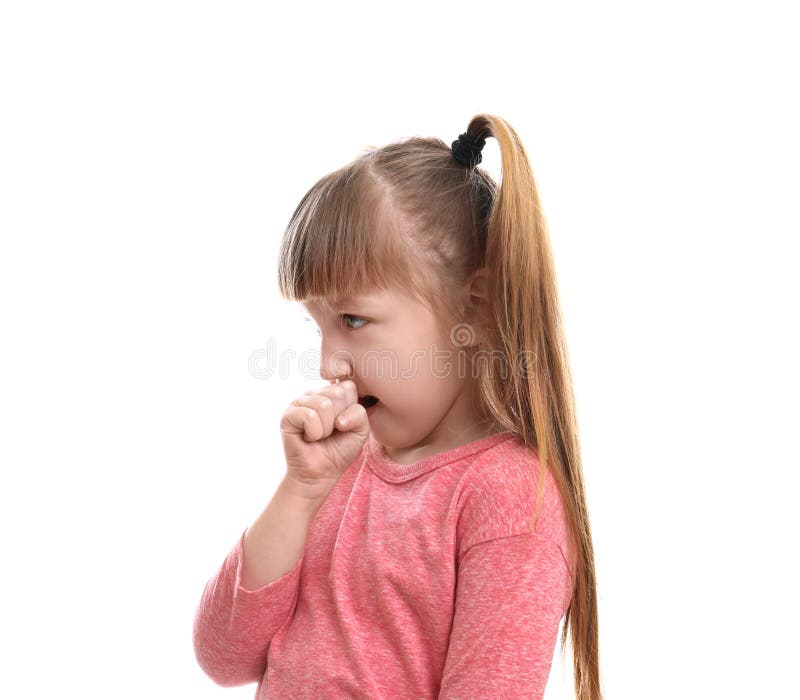 Cute Little Girl Coughing Against Stock Photo - Image of medical ...