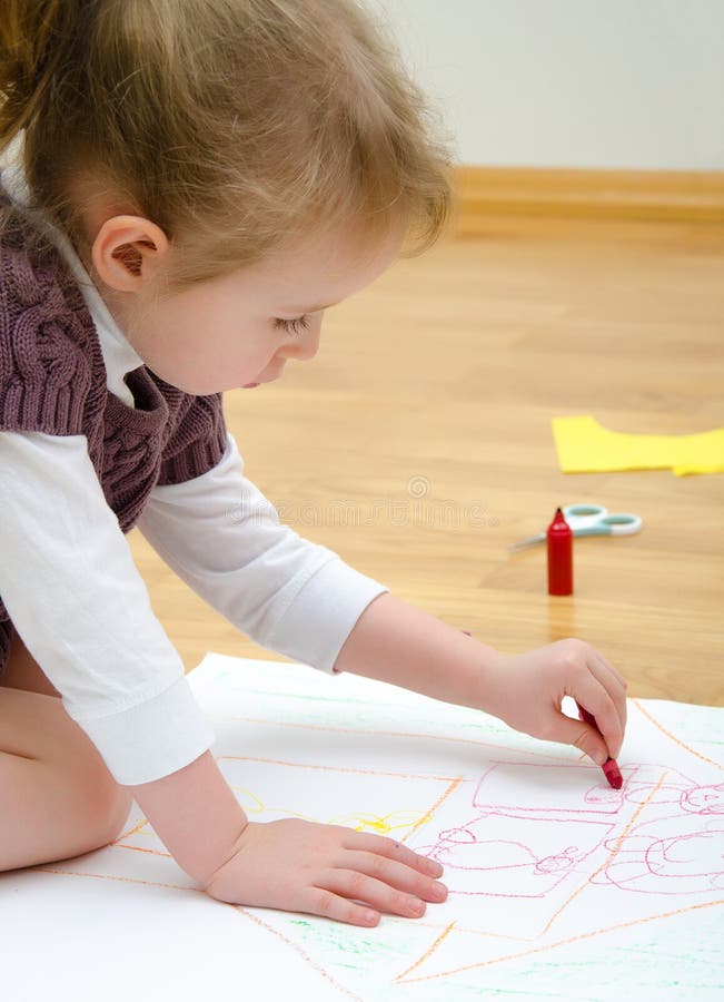 Cute little girl drawing stock image. Image of handicraft - 28745757
