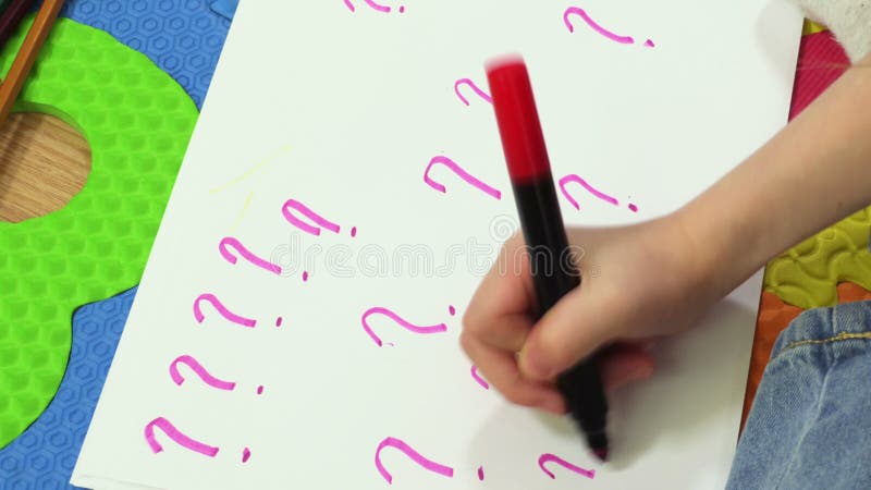 Cute Little Girl Drawing Question Marks Stock Video - Video of ...