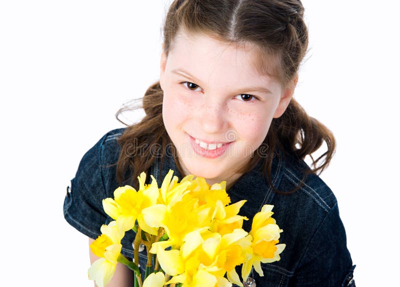 Cute Little Girl Giving Flowers Picture. Image: 19320432