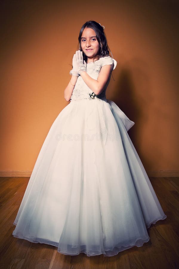 Cute Little Girl in Her First Communion Day Stock Photo - Image of ...