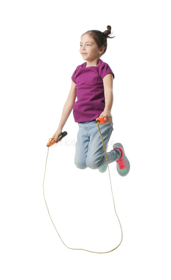 Cute Little Girl with Jump Rope on White Background 库存图片 - 图片 包括有 偶然, 女 ...