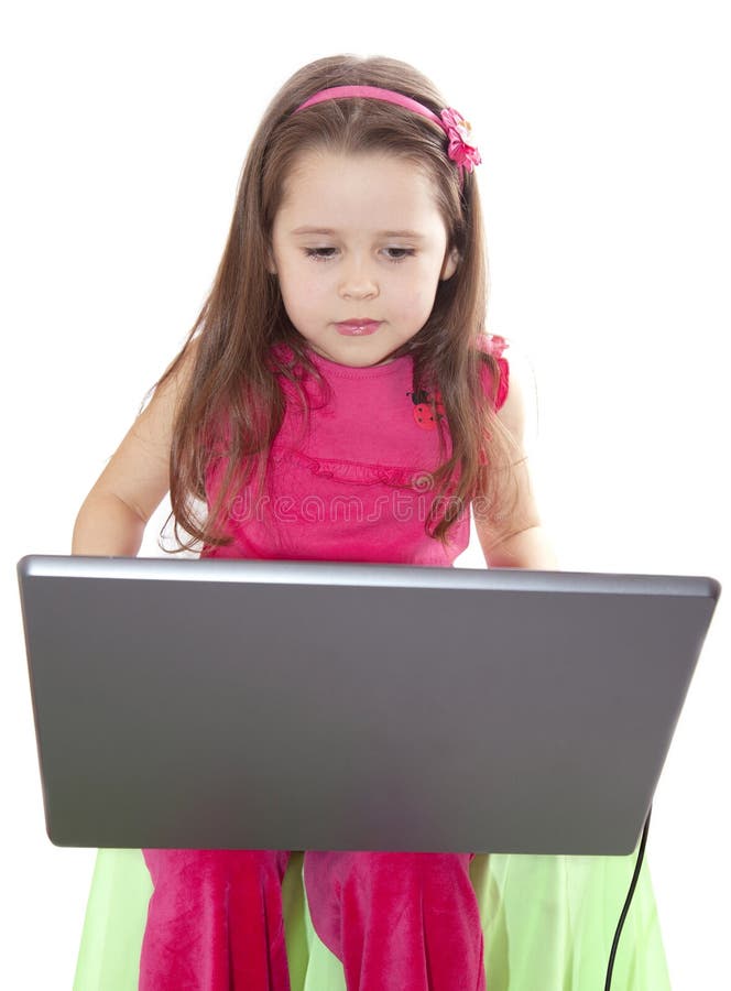 Cute Little Girl with the Laptop Stock Photo - Image of homework ...