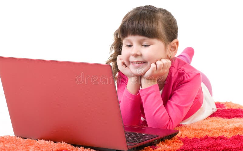 Cute Little Girl with Laptop Stock Image - Image of notebook, person ...