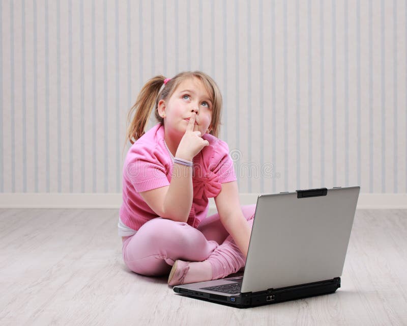 Cute Little Girl with Laptop Stock Photo - Image of children, childhood ...