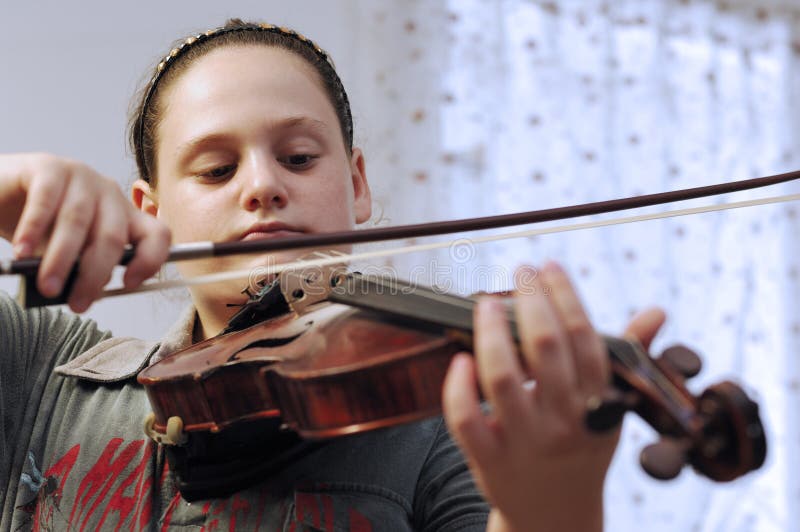 Cute Little Girl Learn Viola Lesson Stock Photo - Image of cute ...