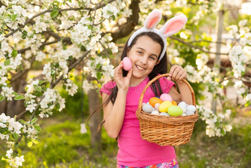 Cute Little Girl Looking for Easter Eggs. Stock Photo - Image of home ...