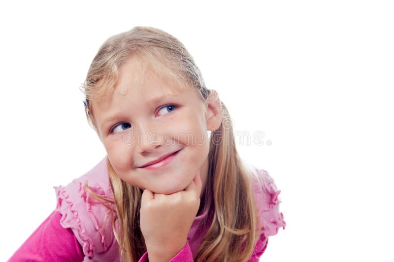 Cute Little Girl Looking To the Right Stock Image - Image of cute, pink ...