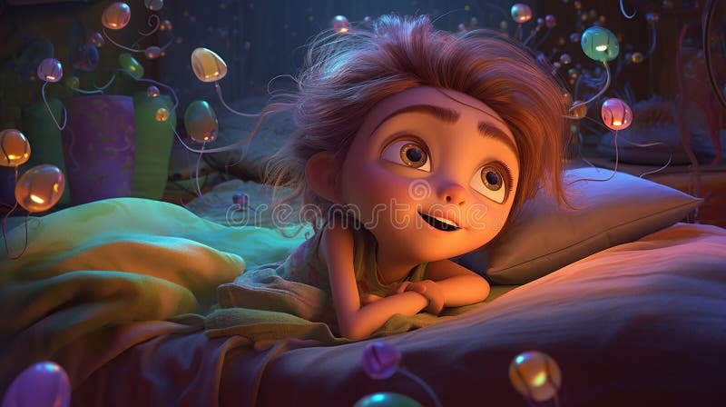 Cute Little Girl Lying in Bed Dreaming. Generative Ai Stock ...