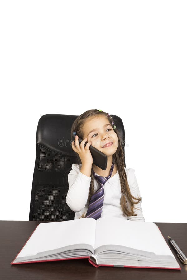 Cute Little Girl Making Business Call Stock Image - Image of education ...