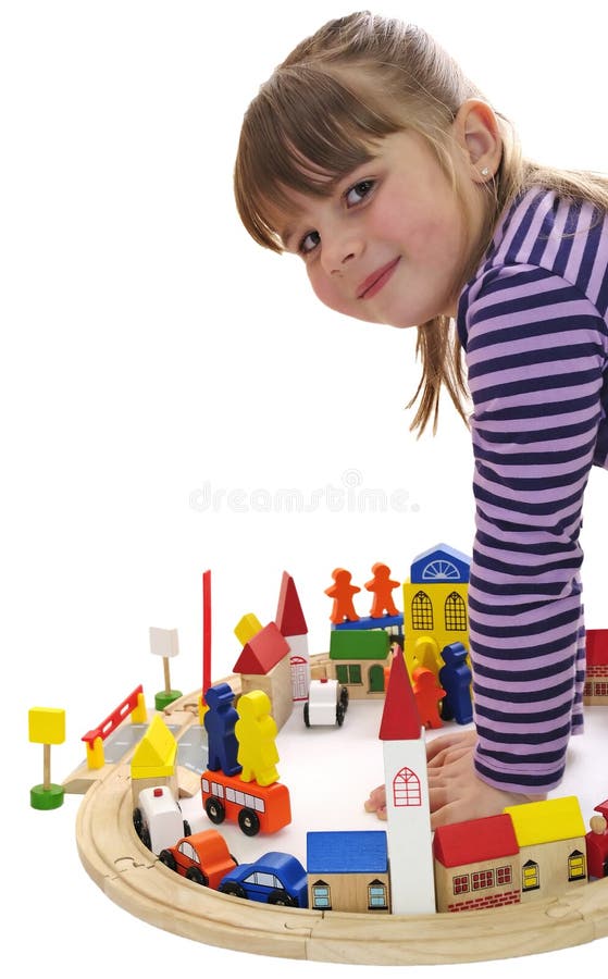Cute Little Girl Playing with Blocks Stock Photo - Image of achievement ...