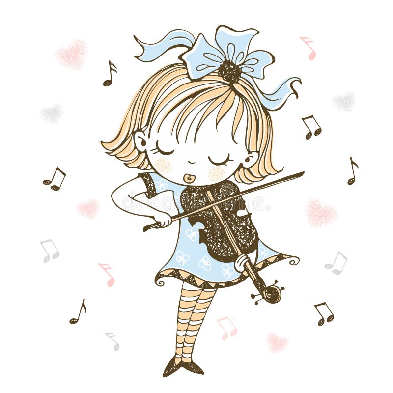 A Cute Little Girl Plays the Violin. Vector Stock Vector - Illustration ...