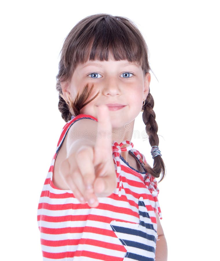 Cute Little Girl Point Her Finger At Someone Stock Image - Image: 10134105