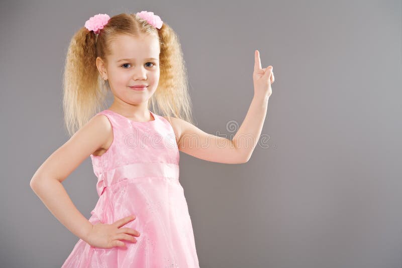 Cute Little Girl Pointing with Finger Stock Image - Image of caucasian ...