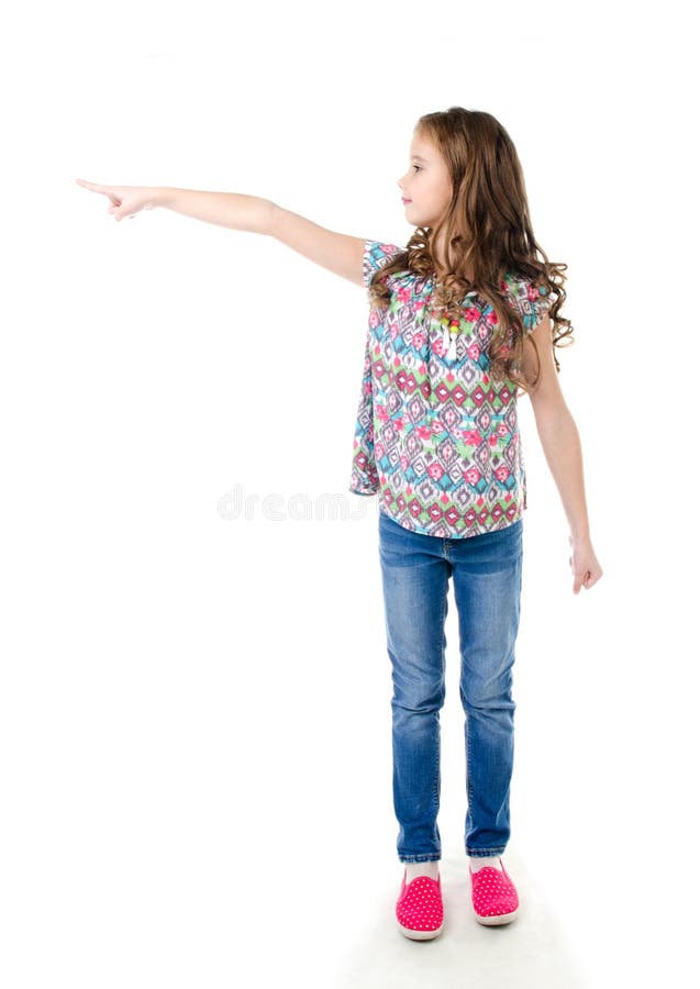 Cute Little Girl is Pointing To the Side Isolated Stock Image - Image ...