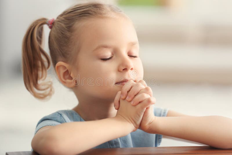 Cute Little Girl Praying at Home Stock Image - Image of contemplation ...