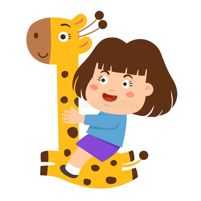 Cute Little Girl Riding Giraffe Stock Vector - Illustration of play ...