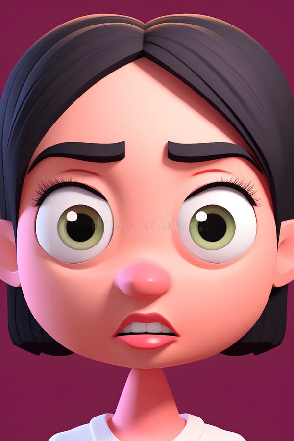 Cute Little Girl with Sad Expression. 3D Rendering. Cartoon Character ...