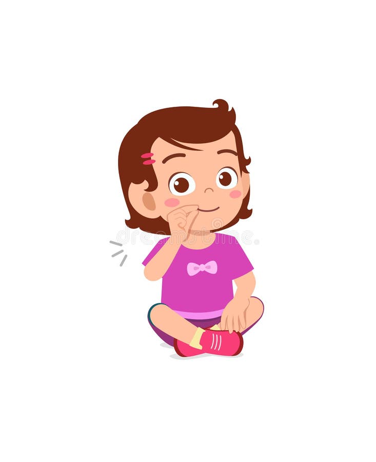 Cute Little Girl Show Zip Mouth Pose Expression Stock Vector ...