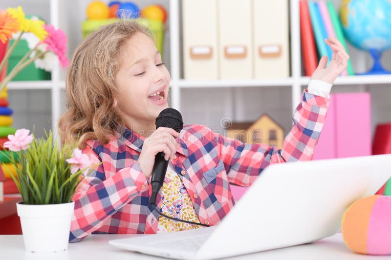 Cute Little Girl Singing Karaoke Stock Image - Image of clever ...