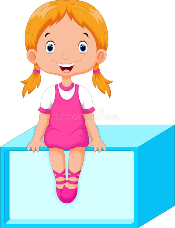 Cute Little Girl Sitting on a Rectangular Stock Illustration ...