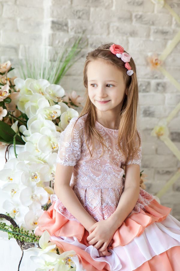 Cute Little Girl in Spring Studio Stock Image - Image of elegant ...