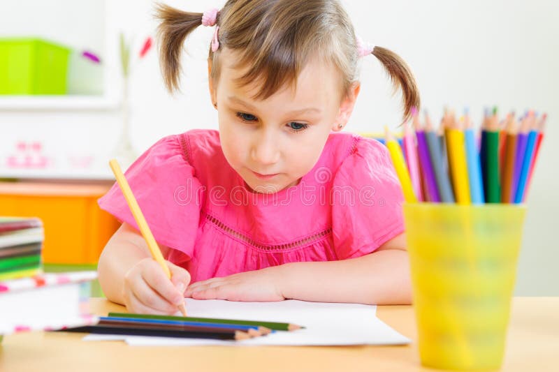 Cute Little Girl Study at Home Stock Image - Image of little, person ...